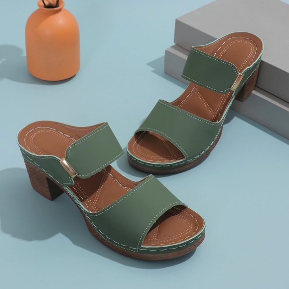 Just Jen | Shoes | Womens Pu Leather Suede Block Mid Heel Sandals ...